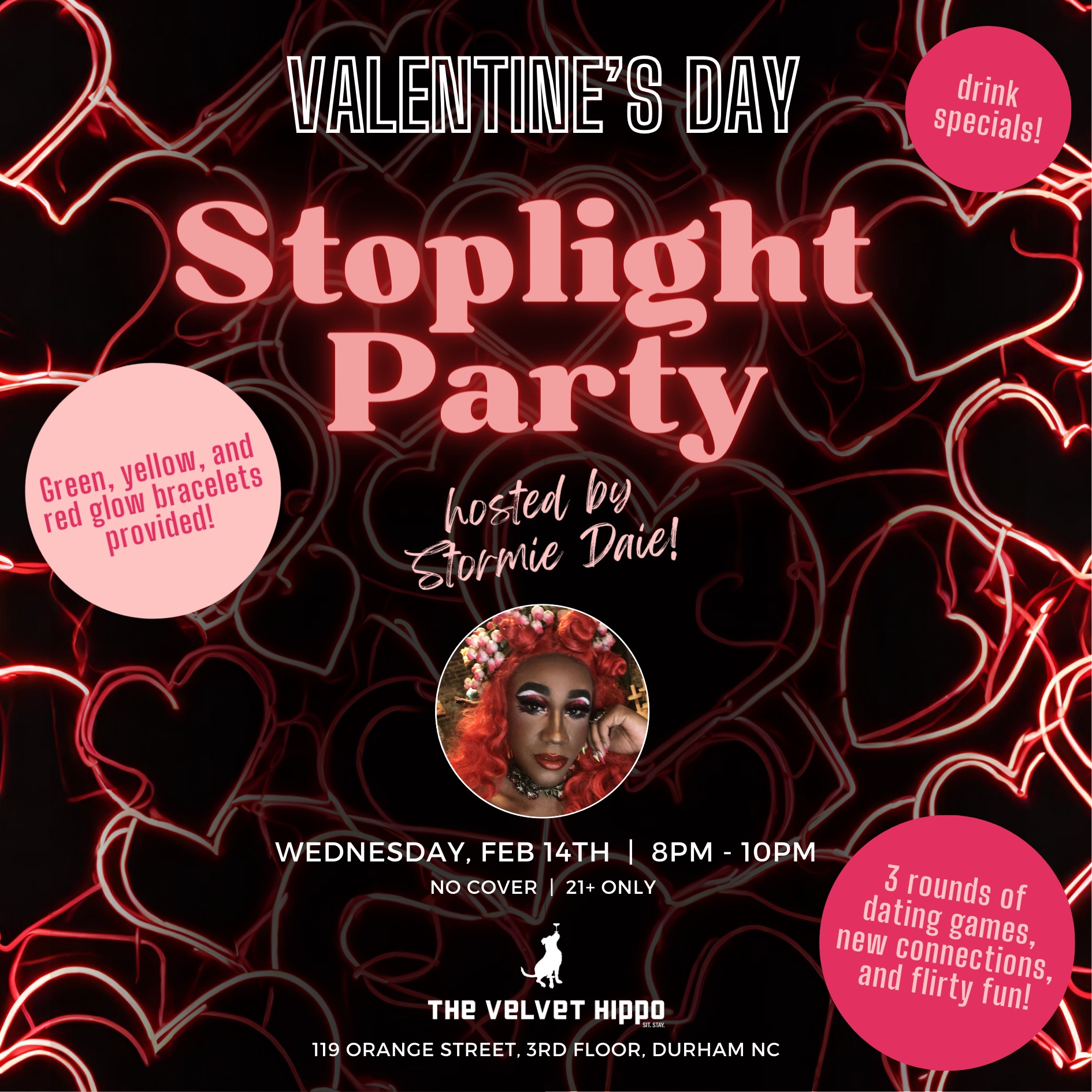 Valentine's Day Stoplight Party with Stormie Daie! - Downtown Durham Inc